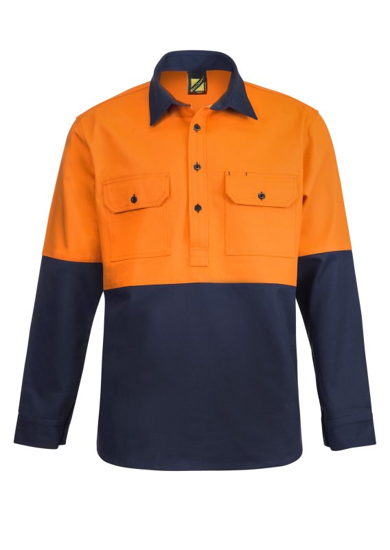 Workcraft Heavy Duty Hybrid Two Tone Half Placket Cotton Drill Shirt ...